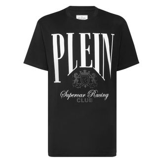 Philipp Plein Homme, Tops, Noir, Taille: 3XL T-Shirt Col Rond Racing