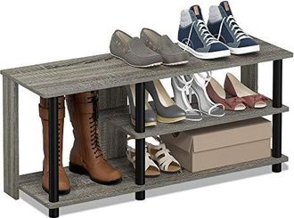 Furinno Schuhregal mit 3 Ablageflächen, holz, Französisches Eichengrau, 30 x 30 x 40.41 cm