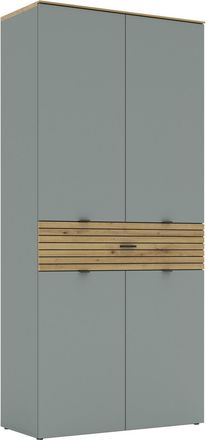 Voleo Schuhschrank, Gr&uuml;n, Eiche Artisan, Metall, 6 F&auml;cher, 1 Schublade(n) Schubladen, 90x196x41 cm, Beim&ouml;bel erh&auml;ltlich, stehend, Garderobe, Schuhaufbewahru