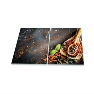 Decorwelt | Herdabdeckplatten 2x40x52 cm 2-Teilig Gew&uuml;rze Bunt Ceranfeldabdeckung Universal Spritzschutz Glas Deko Elektroherd Induktion f&uuml;r Kochplatten Herdsch