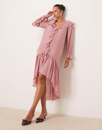 Nobody's Child Koko - Robe mi-longue style bohème avec volants transparents - Rose pâle