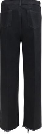 Rick Owens Mens Wide-Leg Jeans With Frayed Hem Black Cotton