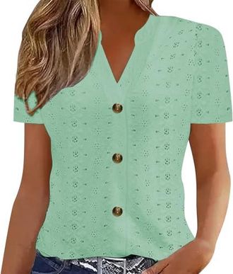 Generic Chemise unie à manches courtes pour femme, coupe droite, printemps/été 2025, station frontalière européenne et américaine, nouvelle mode décontractée 
