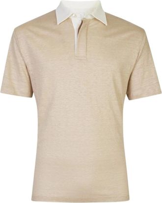 Eleventy Femme, Tops, Beige, Taille: 42 FR Polo en jersey de lin avec col contrastant
