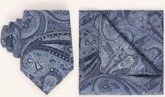 Paul Paul Set: Krawatte Und Einstecktuch blau