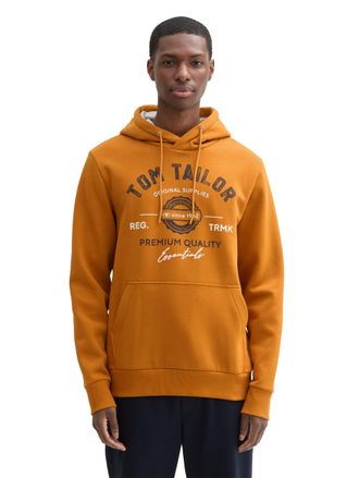 Tom Tailor Herren Hoodie Sweatshirt mit Logo-Print, 10821 - Peanut Butter Brown, M