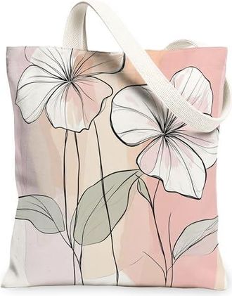 Generic Sac fourre-tout en toile r&eacute;utilisable motif p&eacute;tunias de printemps pour le shopping, 33 x 38 cm, motif floral r&eacute;tro du milieu du si&egrave;cle, sac d&eacute;picerie 