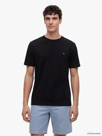 Tommy Hilfiger T-shirt textur&eacute; col ras-du-cou &agrave; drapeau brod&eacute;