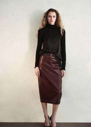 Mango Jupe droite effet croco grenat - Femme - 32 - MANGO