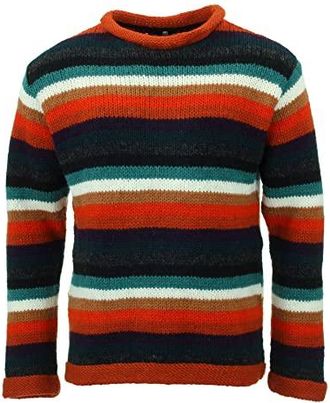 Loud Elephant Pull tricot&eacute; &agrave; la main en laine fabriqu&eacute; &agrave; la main au N&eacute;pal Unisexe S &agrave; XXL, Stripe Anu, L