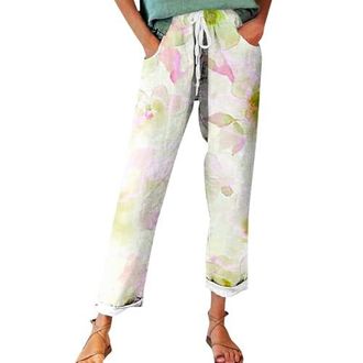 Generic Pantalon Lin Femme Fluide &Eacute;t&eacute; D&eacute;contract&eacute; Womens Autumn Fragrant Linen Print Casual Pants Perfect for Spring Comfortable and Trendy for Relaxed Days J