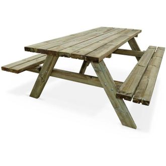 Sweeek Table de pique-nique 180 cm avec bancs rabattables en bois. 6 places - PANCHINA - Table de jardin robuste en pin sylvestre