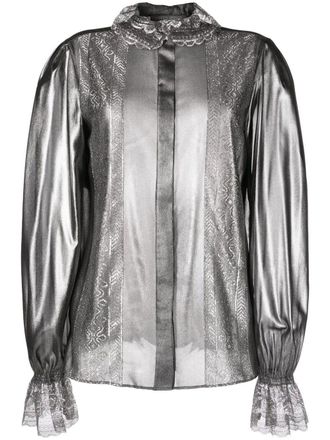Alberta Ferretti Spitzenhemd mit laminiertem Finish - Grau