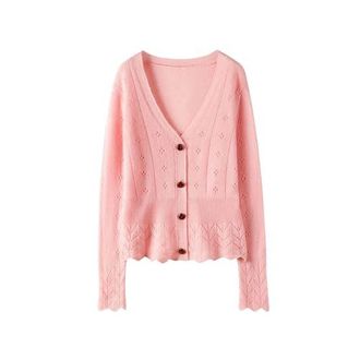 Generic Pull de printemps en laine &agrave; manches longues et col en V pour femme 100 % laine m&eacute;rinos, rose, Taille XL