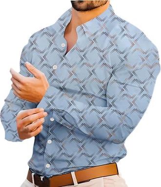 Generic Chemise habill&eacute;e &agrave; imprim&eacute; g&eacute;om&eacute;trique pour homme, chemise imprim&eacute;e feuille dor, chemises luxueuses et sophistiqu&eacute;es, chemises confortables &agrave; manches 