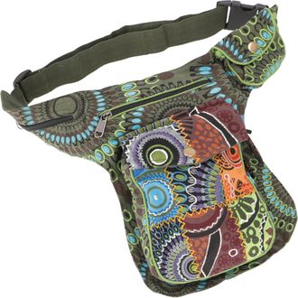 Guru Shop Stoff Sidebag & Patchwork H&uuml;fttasche, Goa G&uuml;rteltasche, Bauchtasche aus Nepal - Olivgr&uuml;n, Unisex - Erwachsene, Baumwolle, 25x20x4 cm