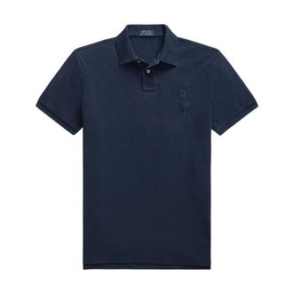 Ralph Lauren Homme, Tops, Bleu, Taille: M Polo bleu marine Custom Slim Fit