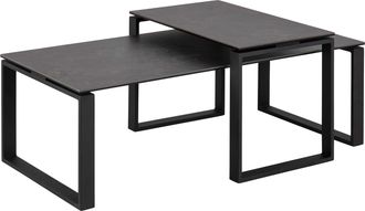 AC Design Furniture Jannis Tischset in Schwarz mit Keramik-Tischplatte und Schwarzen Metall-Kufen, 2-teiliger Beistelltisch, Rechteckig, Modernes Design, B: 115/69 x H: 4