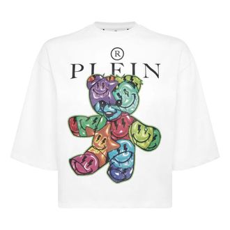 Philipp Plein Femme, Tops, Blanc, Taille: 42 FR T-Shirt Col Rond Teddy