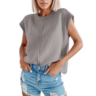 Generic Gilet sans Manche Femme Gilet Femme D&eacute;contract&eacute; Quotidien Ville Tricot Basic Col Rond - Top sans Manches &Eacute;l&eacute;gant Et Polyvalent