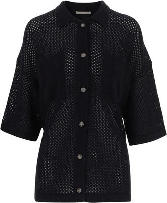 Allude Femme, Pulls, Bleu, Taille: 38 FR Cardigan en laine et cachemire Col Manches courtes