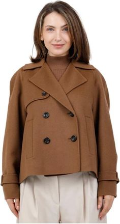 Max Mara Femme, Manteaux, Brun, Taille: 34 FR Caban croisé en double drap de laine, cachemire et soie à la coupe boxy