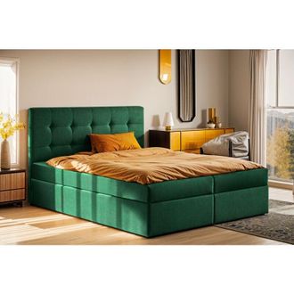 KAISER Boxspringbett mit matratze und bettkasten, Schlafbett LUDANO stoff Noel 140x200 cm Gr&uuml;n