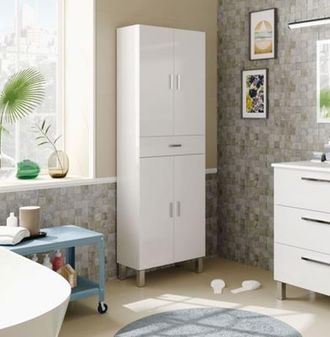 Möbelando Hochschrank >Aruba< in Weiß-Hochglanz - 60x182x29 (BxHxT)