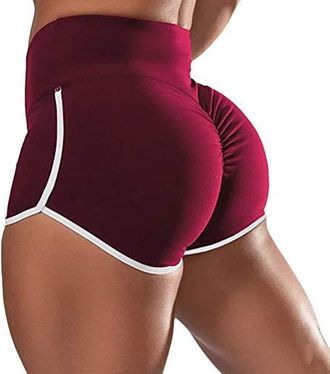 ORANDESIGNE Femme Short de Sport Casual Yoga Mode Plage Pantalon Court Hot Pants Fitness Jogging &Eacute;lastique Doux Respirant Shorts de Yoga Taille Haute A Rouge Medi