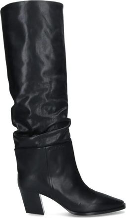 Jimmy Choo London Stiefel - Pointed Toe Slouchy Calf Leather Boots - Gr. 38,5 (EU) - in Schwarz - f&uuml;r Damen
