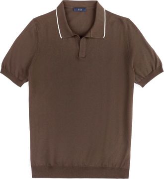 Fay Homme, Tops, Brun, Taille: XL Polo &agrave; col en V &agrave; manches courtes
