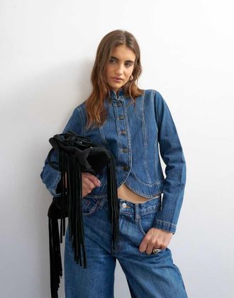 Topshop Drummer Boy - Veste en jean - Bleu riche