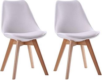 Happy Garden Lot de 2 chaises de Salle à Manger Style scandinaves Nora Blanches avec Coussin, chaises de Cuisine, chaises rembourrées, Pieds en Bois de hêtre Massi