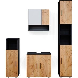 Vicco Ensemble de meubles de salle de bain Irma, Ch&ecirc;ne dor&eacute;/anthracite, 4 pi&egrave;ces, avec armoire haute
