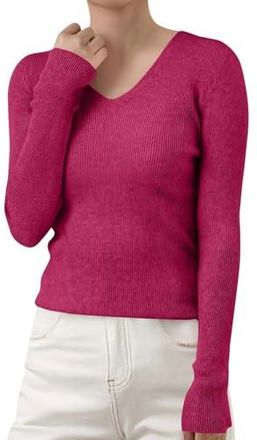 Generic Pull en tricot pour femme avec col en V - Couleur unie - Classique - Confortable - D&eacute;contract&eacute; - Manches longues - Coupe ajust&eacute;e - L&eacute;ger - Tendance - 