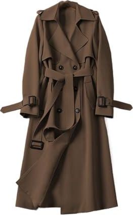 Generic Trench-Coat de printemps classique for femmes, manteau Long &agrave; Double boutonnage avec ceinture, v&ecirc;tements dext&eacute;rieur l&eacute;gers(Coffee,3XL)