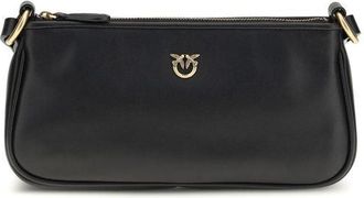 Pinko Schwarze Kalbleder Bos Taurus Schultertasche