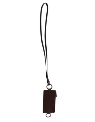 Dolce & Gabbana Mens Brown Calf Leather Lanyard Logo Card Holder Wallet Calfskin