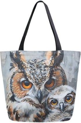 Mnsruu Grand sac fourre-tout réutilisable en toile avec motif hiboux mignons pour femme, A1387, 34.5x13x40cm