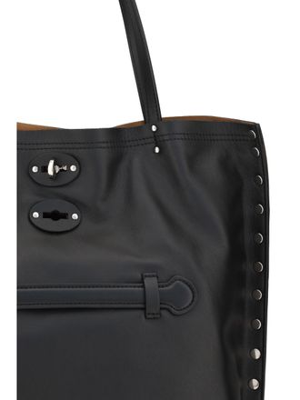 Zanellato Womens Shoulder Bag Aspasso Saeta Black Slate Calf Leather