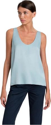 Twinset Top aus gl&auml;nzendem Satin - - Tops - Damen - Blau - L