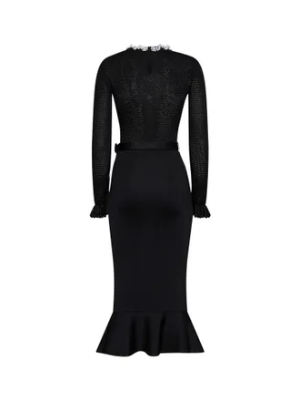 Self Portrait Womens Beaded Black Knit Midi Dress Viscose