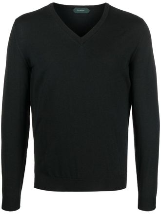 Zanone pull en maille à col v - Noir