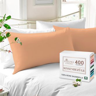 Pizuna Luxuri&ouml;ser Soft-Satin 2er Pack Kissenbezug 40x80 cm Pfirsich, 400 Fadenzahl Baumwolle Quadratisch Kissenbez&uuml;ge, 100% Langstapel Baumwolle Nur Kissenbe