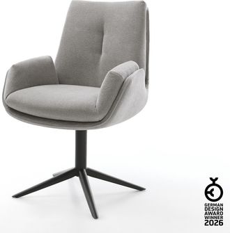 DELIFE Drehstuhl Clea-Flex Strukturstoff Soft Grau Fu&szlig;kreuz Schwarz 360&deg; drehbar Wippfunktion, Esszimmerst&uuml;hle