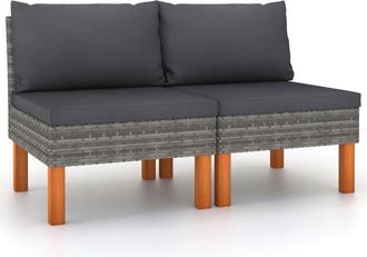 vidaXL Canap&eacute;s centraux 2 pcs R&eacute;sine tress&eacute;e et bois deucalyptus