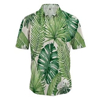 Keephen Feuilles Impression 3D Boutonn&eacute;e Chemise pour Femmes Hommes Nouveaut&eacute; Hawaiian Chemises Manches Courtes Plage Aloha Chemise