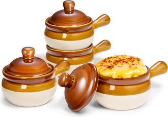 Kook Puebla Collection Franz&ouml;sische Zwiebel-Suppent&ouml;pfe mit Deckel, Keramikschalen, gro&szlig;e Griffe, sp&uuml;lmaschinenfest, mikrowellen-, ofen- und grillfest, Bra
