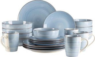 Mäser Serie Valmera, Speisegeschirr für 4 Personen, Geschirr im Vintage-Look, Steinzeug, hellblau