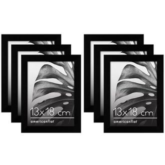 Americanflat 6-teiliges Bilderrahmen Set in Schwarz - 13x18 cm Fotorahmen aus MDF-Holz und poliertem Plexi-Scheibe - inkl. Ständer und integrierter Aufhängung für 
